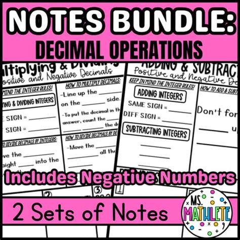 NOTES Add Subtract Multiply Divide Positive Negative Decimals