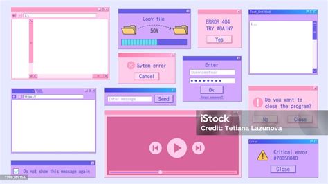 복고풍 컴퓨터 창 레트로 웨이브 인터넷 브라우저 프레임 폴더 팝업 메시지 90 년대 디자인 벡터 오래된 소프트웨어 Ui 세트 복고풍에 대한 스톡 벡터 아트 및 기타 이미지