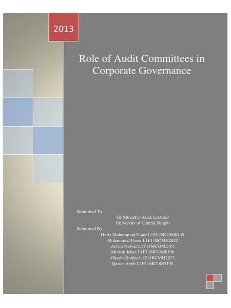 Role Of Audit Committees In Corporate Governance Pdf Audit Committee Internal Audit