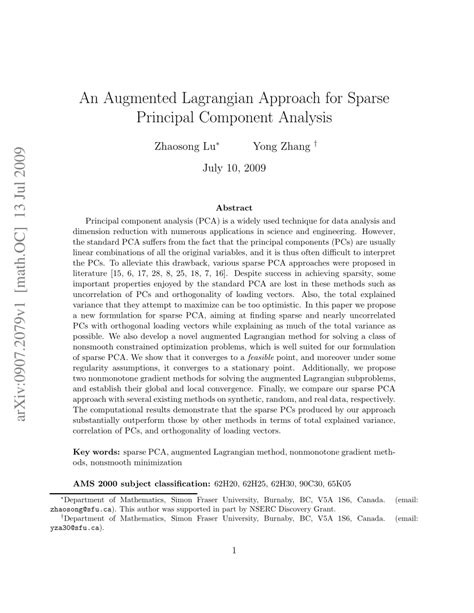 pdf an augmented lagrangian approach for sparse principal component analysis