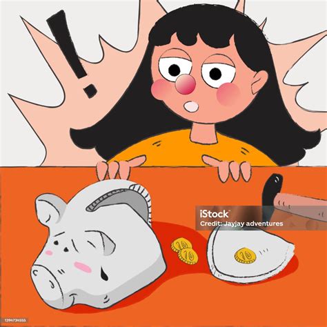 손으로 그린 백러시 컨셉 여성 캐릭터는 돼지 저금통에서 저축 돈을 잃습니다 재정 문제 플랫 벡터 일러스트 레이 션 배경 걱정