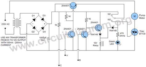 Automatic Water Pump Controller Transistor Based Circuit Diagram