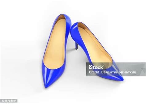 흰색 배경에 파란색 여성 신발 한 켤레 3d 렌더링 그림입니다 하이힐에 대한 스톡 사진 및 기타 이미지 하이힐 파란색 하이 앵글 Istock