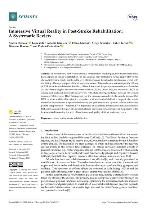 Pdf Immersive Virtual Reality In Post Stroke Rehabilitation A Systematic Review