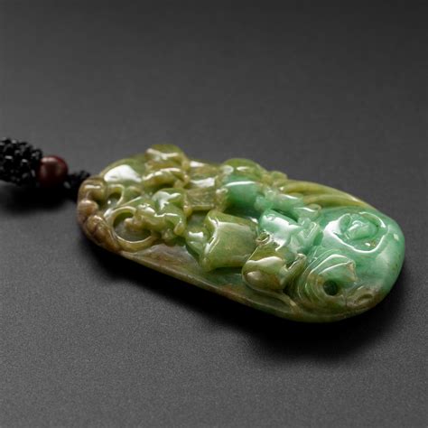 Larged Carved Jadeite Jade Pendant Certified Untreated For Sale At