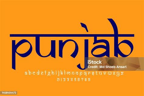 인도 주 펀자브 텍스트 디자인 인도 스타일의 라틴 글꼴 디자인 Devanagari에서 영감을 받은 알파벳 문자 및 숫자 삽화 개체 그룹에 대한 스톡 벡터 아트 및 기타