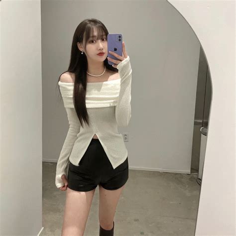 너무예뻐 여리여리 흘러내림x 부드러운 워머 오프숄더 골지 긴팔 롱니트 스판 밑단트임 니트 섹시 크리스마스 데이트룩 연말룩