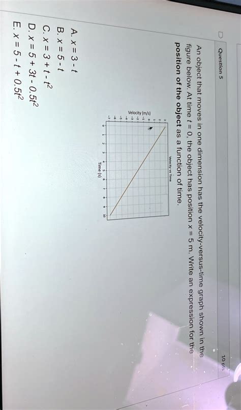 [get Answer] Question 5 An Object That Moves In One Dimension Has The Velocity Versus Time Graph