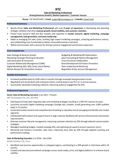 Winning Sales And Marketing Resume Sample For Thriving Careers