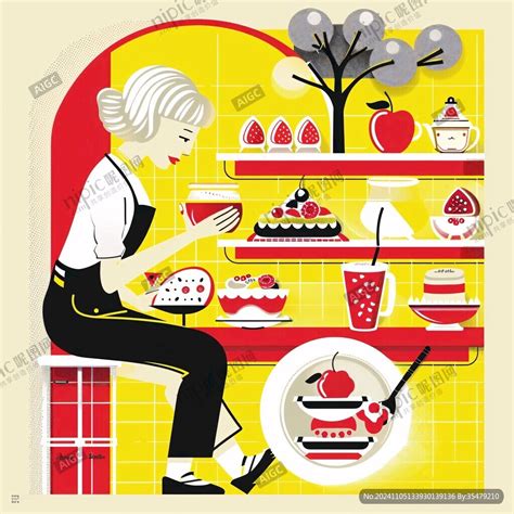 Ai创作图做蛋糕女生插画设计 甜品插画设计 甜品创意插画 爱吃主题插画 饼店插画 蛋糕制作插画 甜点蛋糕店装饰画 甜品店无框画 水果店形象插画 馅饼制作插画 甜品屋食品装饰设计 甜品屋设计