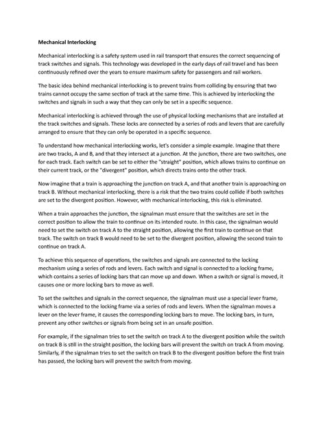 Mechanical Interlocking Mechanical Interlocking Mechanical Interlocking Is A Safety System