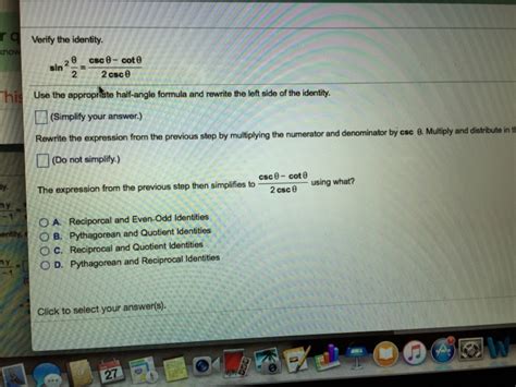 Solved Verify The Identity Sin 2 Theta 2 Csc Theta Cot Theta