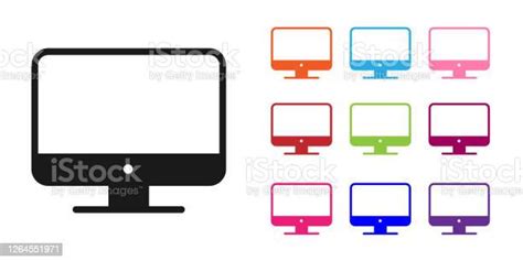 흰색 배경에서 격리된 검은색 컴퓨터 모니터 화면 아이콘입니다 전자 기기 전면 보기입니다 다채로운 아이콘을 설정합니다 벡터 일러스트레이션 0명에 대한 스톡 벡터 아트 및 기타