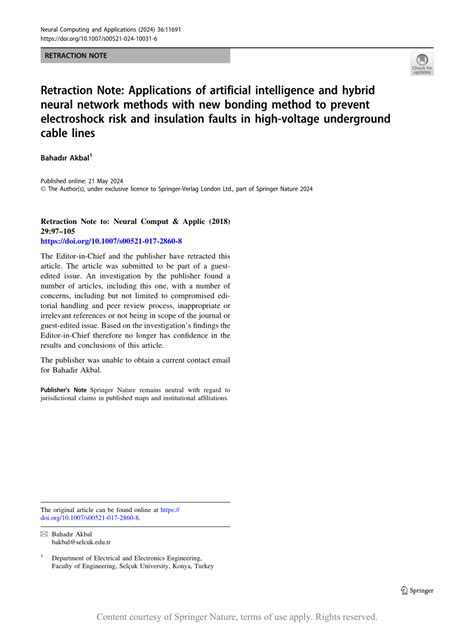 Retraction Note Applications Of Artificial Intelligence And Hybrid