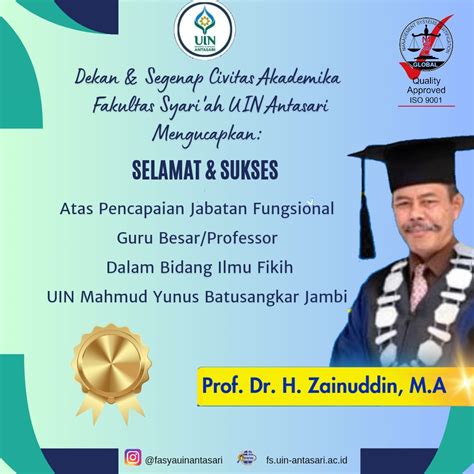 Fakultas Syariah Selamat Dan Sukses Kepada Prof Dr H Zainuddin M A Fakultas Syariah Uin