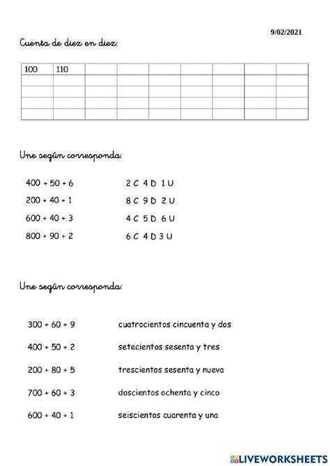 Numeración Online Exercise For Segundo Live Worksheets