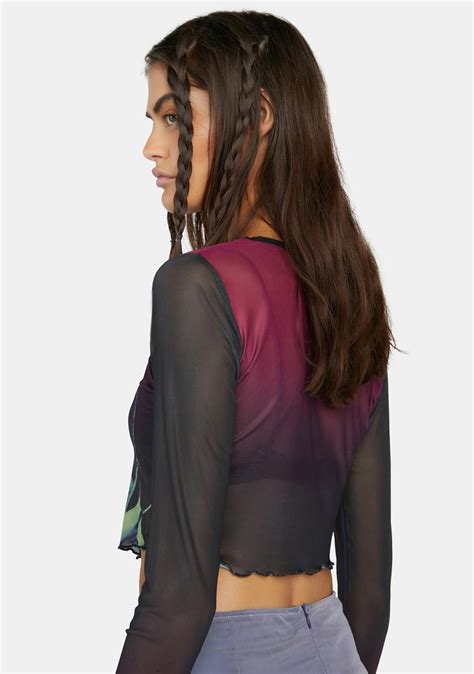 Delias By Dolls Kill Rose Graphic Mesh Crop Top Multi