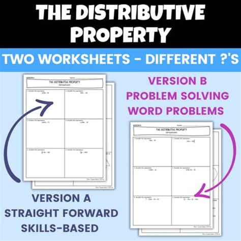 Simplifying Expressions Distributive Property Differentiated Worksheet Algebra 1