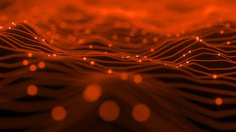 추상 웨이브 배경입니다 점과 선 파도가 있는 디지털 주황색 배경 비즈니스와 기술에 대한 미래 배경 네트워크 연결 구조 빅 데이터 피사계 심도 3d 렌더링 과학에 대한 스톡