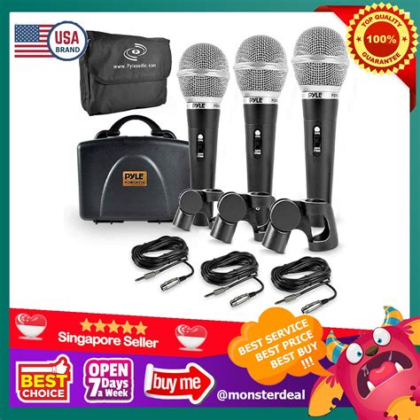Pyle 3 Piece Professional Dynamic Microphone Kit Cardioid Unidirectional Vocal Handheld Mic With