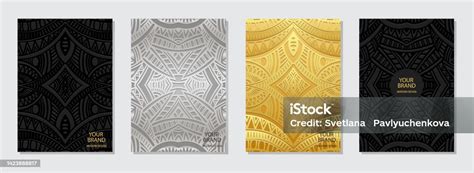 민족 표지 세트 수직 템플릿 3d 패턴 금색과 은색 질감의 릴리프 기하학적 배경의 컬렉션 0명에 대한 스톡 벡터 아트 및 기타 이미지 Istock