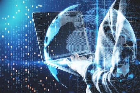Premium Photo Hacker Using Laptop At Digital Earth Hologram
