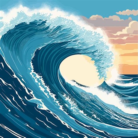큰 파도 바다 그림 프리미엄 벡터
