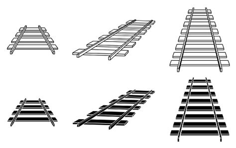 각도가 있는 기차 선로 또는 철도 클립 아트 세트 윤곽선과 실루엣 스탬프 변형 투명 배경에 0명에 대한 스톡 벡터 아트 및 기타 이미지 0명 각도 검은 테두리