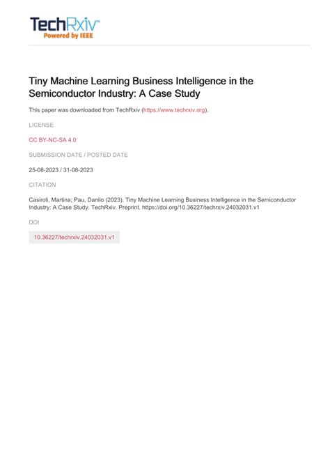 Pdf Tiny Machine Learning Business Intelligence In The Semiconductor
