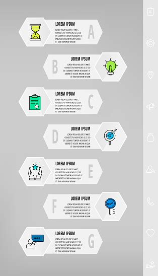7 육각 화살표와 인포 그래픽 최신 벡터 템플릿 일곱 다이어그램 비즈니스 웹 배너 프리젠 테이션 순서도 정보 그래프에 사용할 수 있습니다 7에 대한 스톡 벡터 아트 및 기타