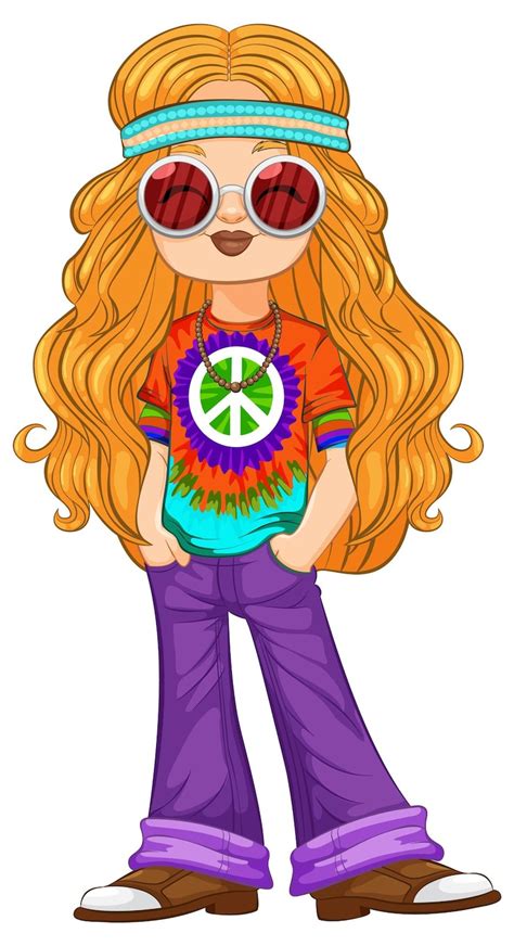 Hippie Chick Cartoon Hippie Girl In Peace Sunglasses With Daisies In