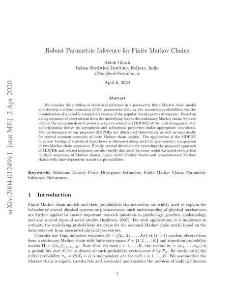 Pdf Robust Parametric Inference For Finite Markov Chains