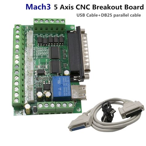 Upgraded 5 Axis Cnc Interface Adapter Breakout Board For Stepper Motor Driver Mach3 Usb Cable