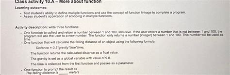 Solved Class Activity 10a ﻿more About Functionlearning