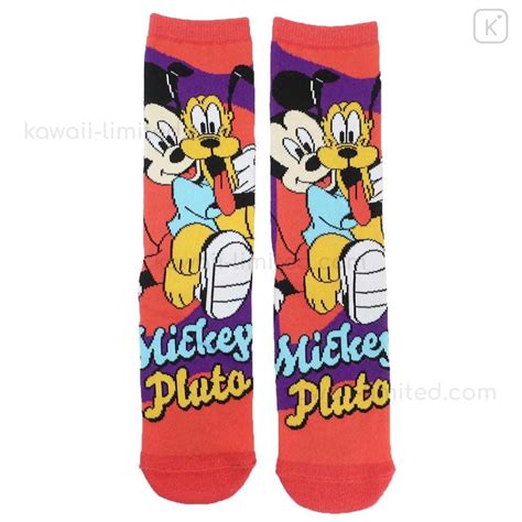 Japan Disney Crew Socks Mickey Mouse And Pluto Kawaii Limited