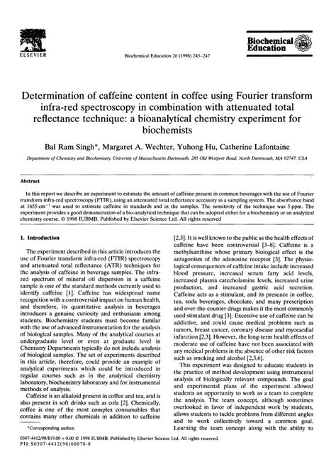 Pdf Determination Of Caffeine Content In Coffee Using Fourier Transform Infra‐red Spectroscopy