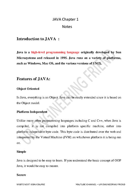 Java Chapter 1 Notes By Ur Engineering Friend Java Chapter 1 Notes