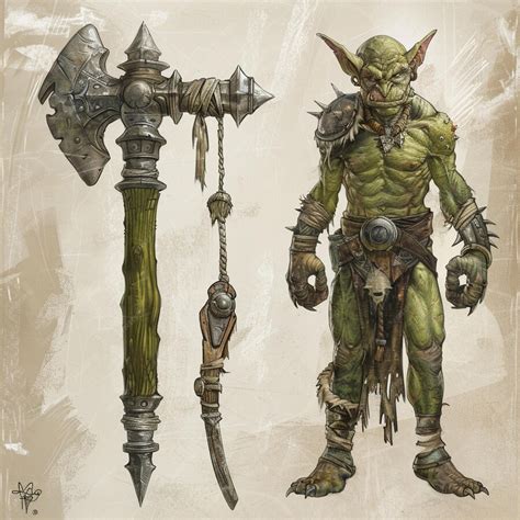 A Full Page Concept Design Of A Goblin Blunt Weapon Premium Ai