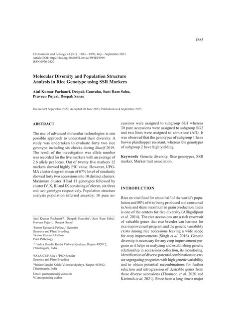 Pdf Molecular Diversity And Population Structure Analysis In Rice