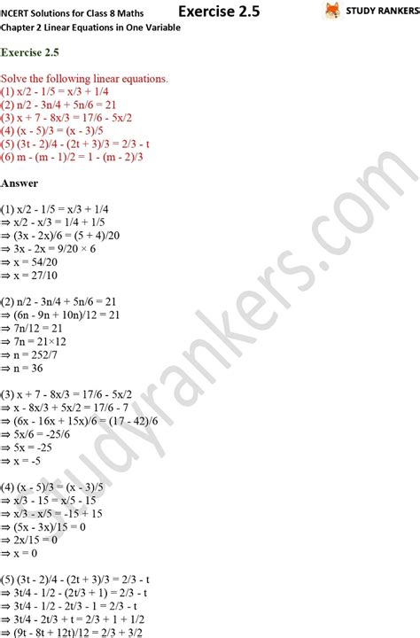 Ncert Solutions For Class 8 Maths Chapter 2 Linear Equations In One Variable Exercise 2 5