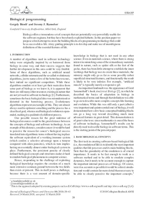 Pdf Biological Programming