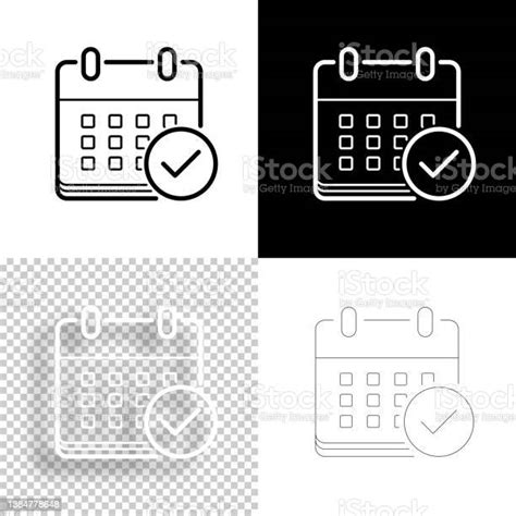 확인 표시가 있는 캘린더입니다 디자인 아이콘입니다 빈 흰색 및 검은색 배경 선 아이콘 달력에 대한 스톡 벡터 아트 및 기타 이미지 Istock