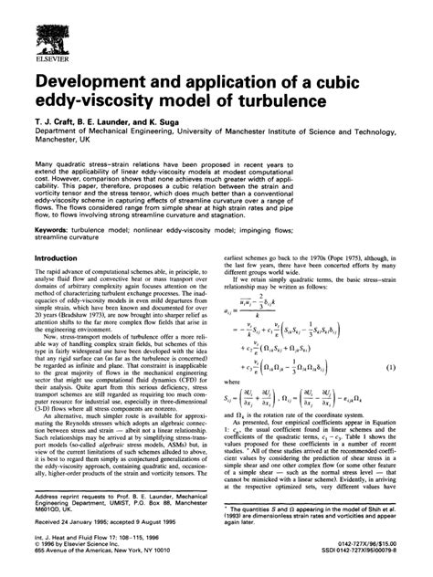 Pdf Development And Application Of A Cubic Eddy Viscosity Model Of Turbulence