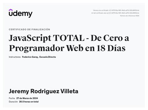 Jeremy Rodriguez Villeta On Linkedin Webdeveloper Javascript Udemygrad Udemy