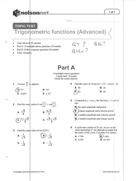 Topic Test Further Trig Solutions Pdf