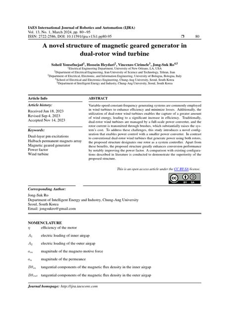 A Novel Structure Of Magnetic Geared Generator In Dual Rotor Wind Turbine Pdf Electric