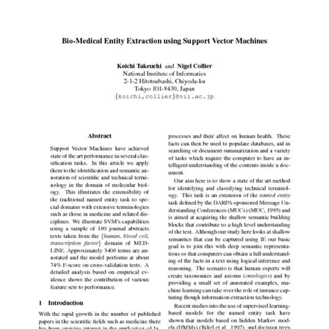 Bio Medical Entity Extraction Using Support Vector Machines Acl Anthology