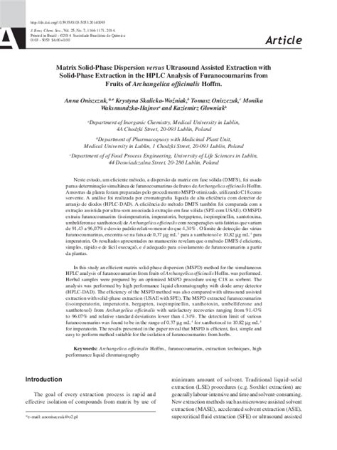Pdf Matrix Solid Phase Dispersionversusultrasound Assisted Extraction With Solid Phase