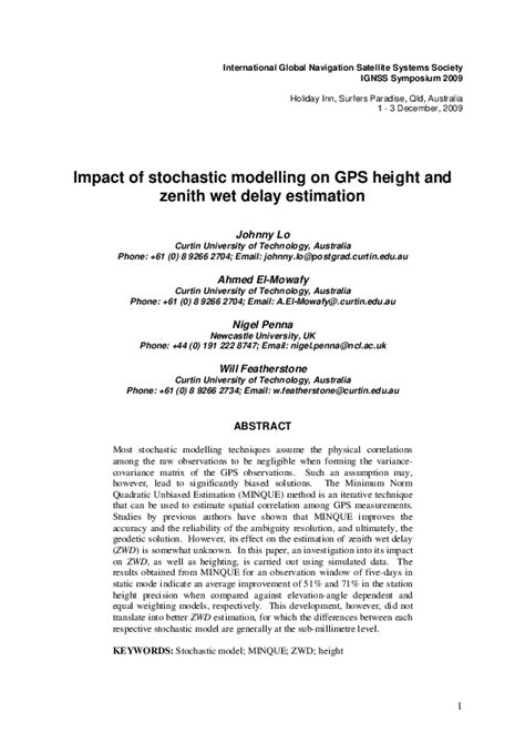 Pdf Impact Of Stochastic Modelling On Gps Height And Zenith Wet Delay Estimation