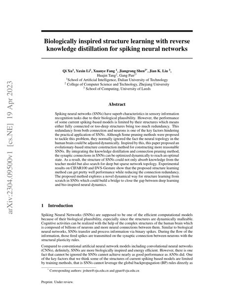 Pdf Biologically Inspired Structure Learning With Reverse Knowledge Distillation For Spiking